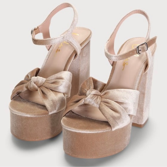 Lulus | Shoes | Lulus Falura Champagne Velvet Knotted Platform High ...